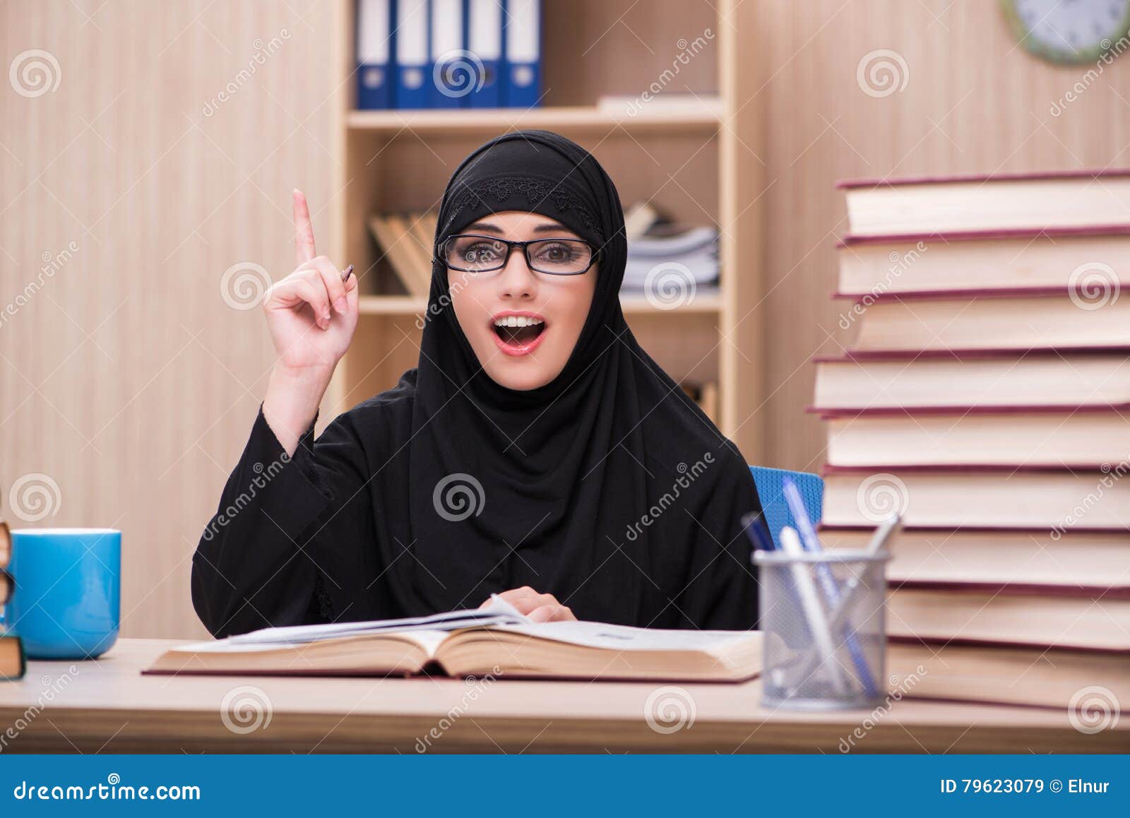 The Woman Muslim Student Preparing for Exams Stock Image - Image of ...