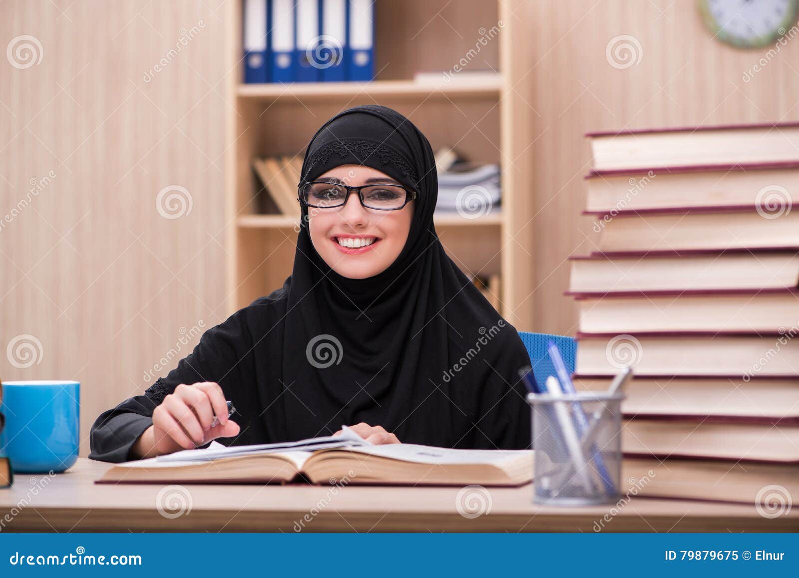 The Woman Muslim Student Preparing for Exams Stock Image - Image of ...