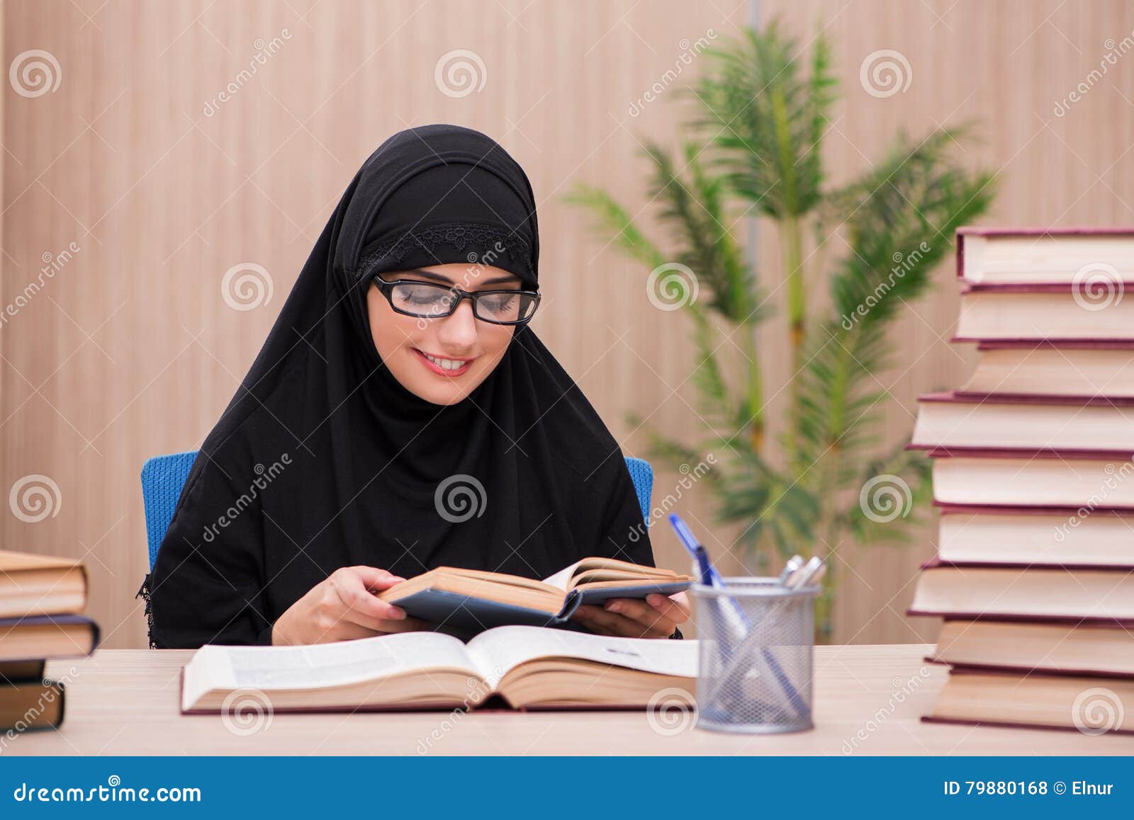 The Woman Muslim Student Preparing for Exams Stock Photo - Image of ...