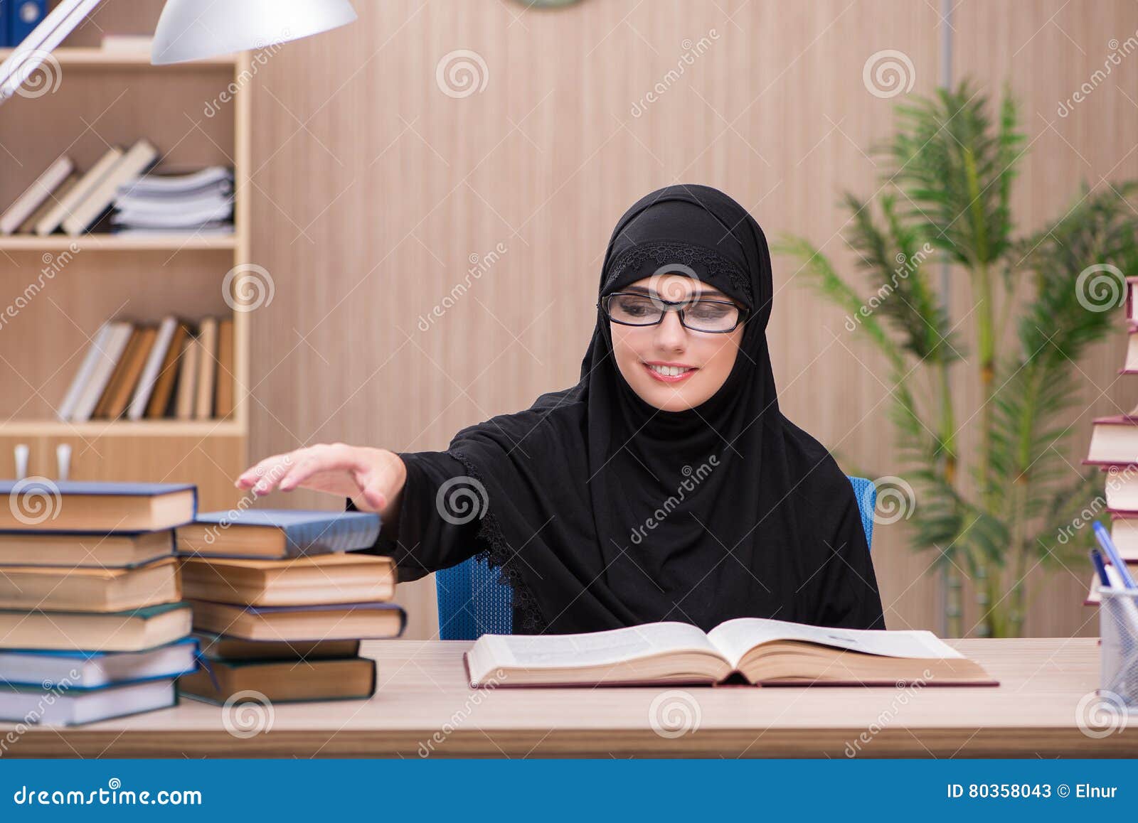 The Woman Muslim Student Preparing for Exams Stock Image - Image of ...