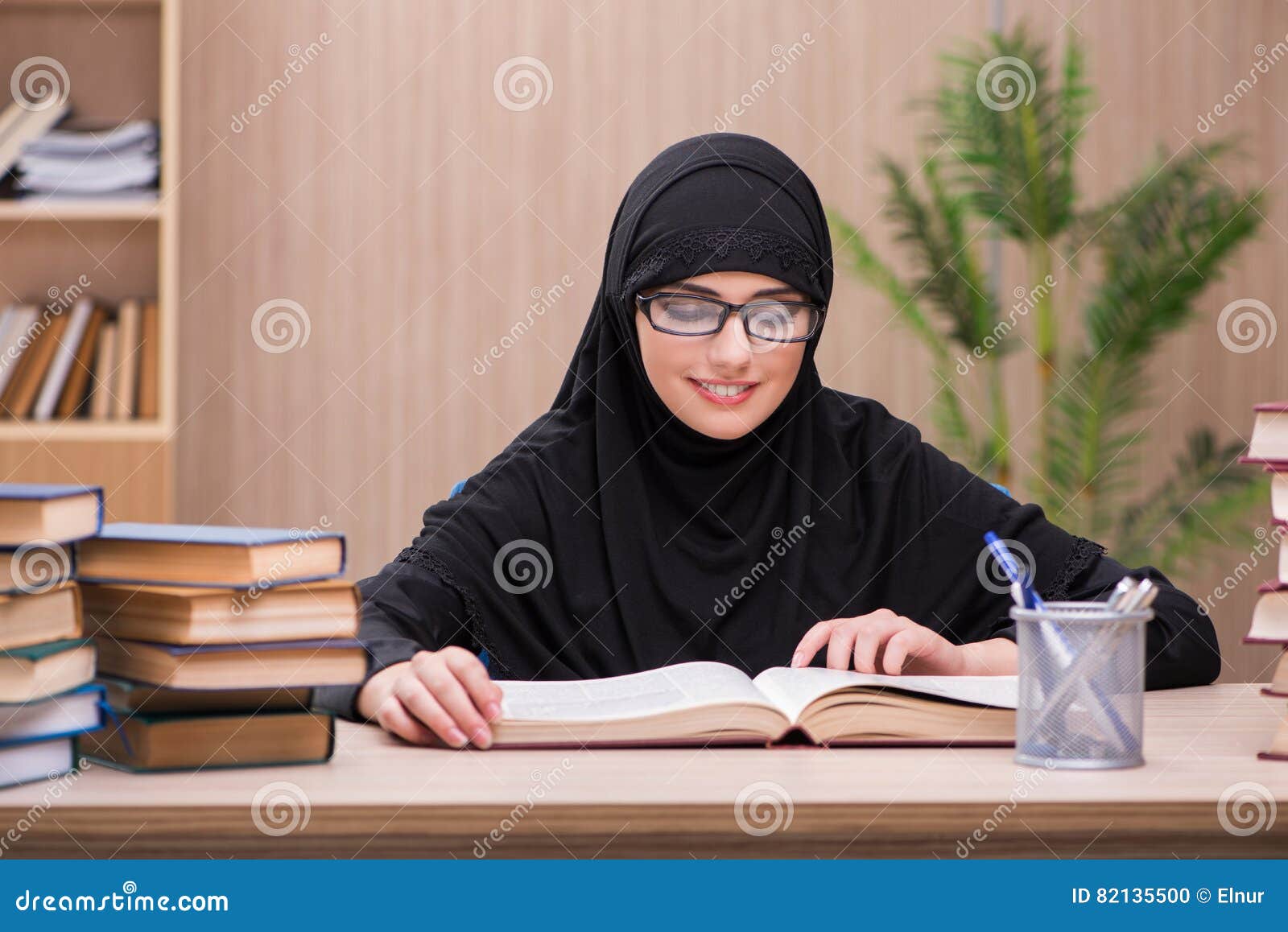 The Woman Muslim Student Preparing for Exams Stock Photo - Image of ...