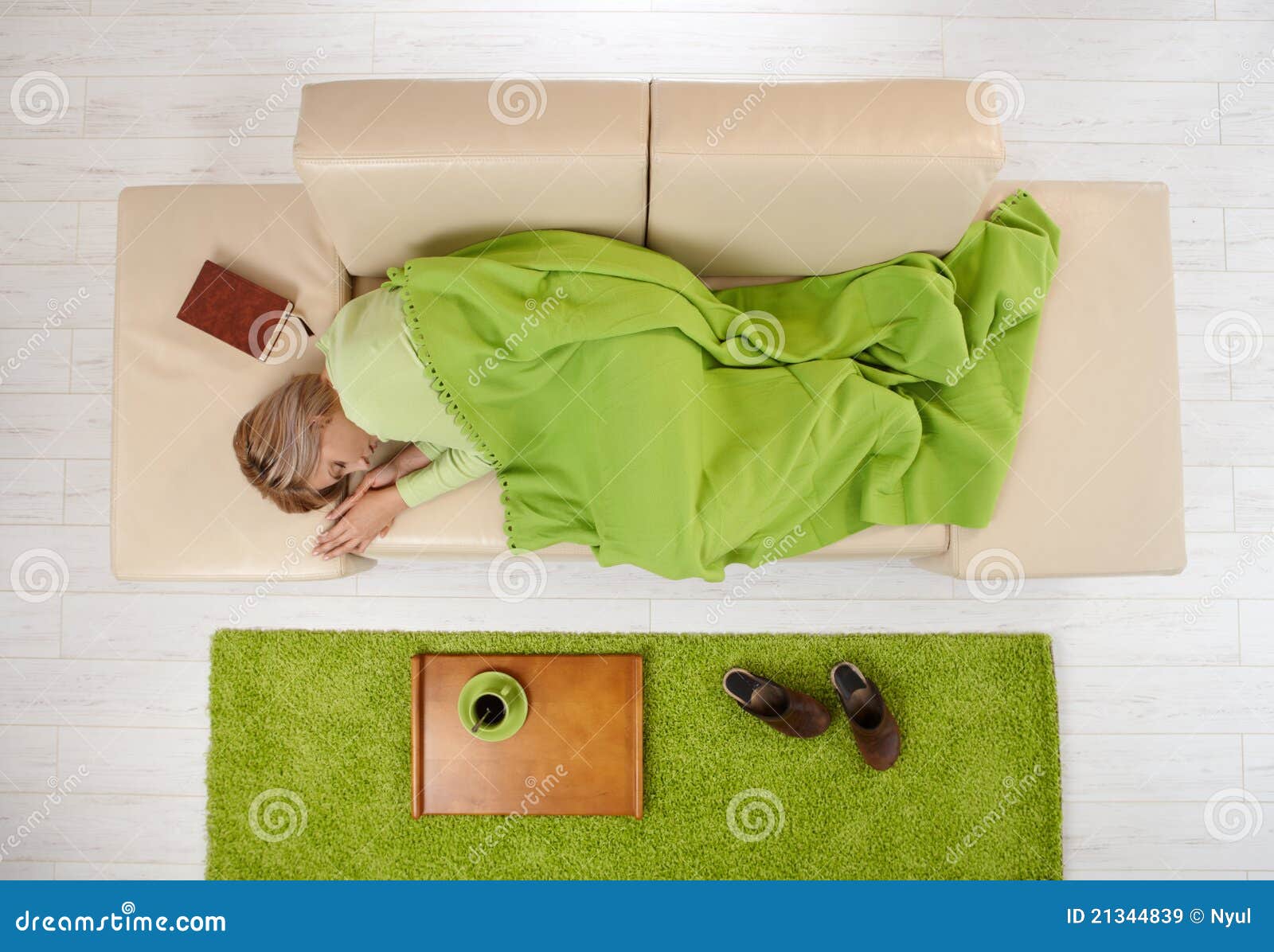 Woman Napping on Couch at Home Stock Image - Image of elevated, eyes ...