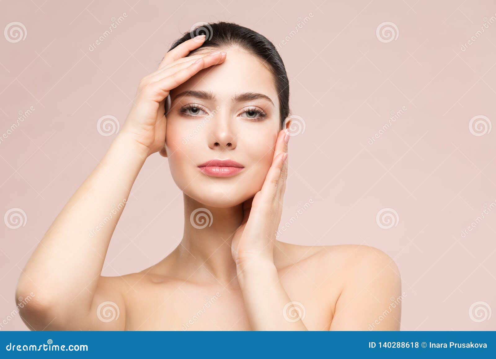 Woman Natural Beauty Makeup Portrait Fashion Model Touching Face By