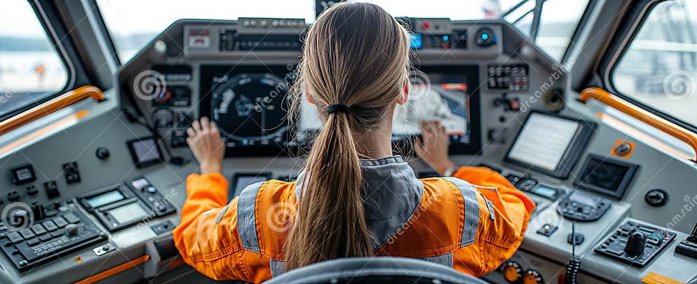 Woman Navigating a Control Panel in an Industrial Setting Stock ...
