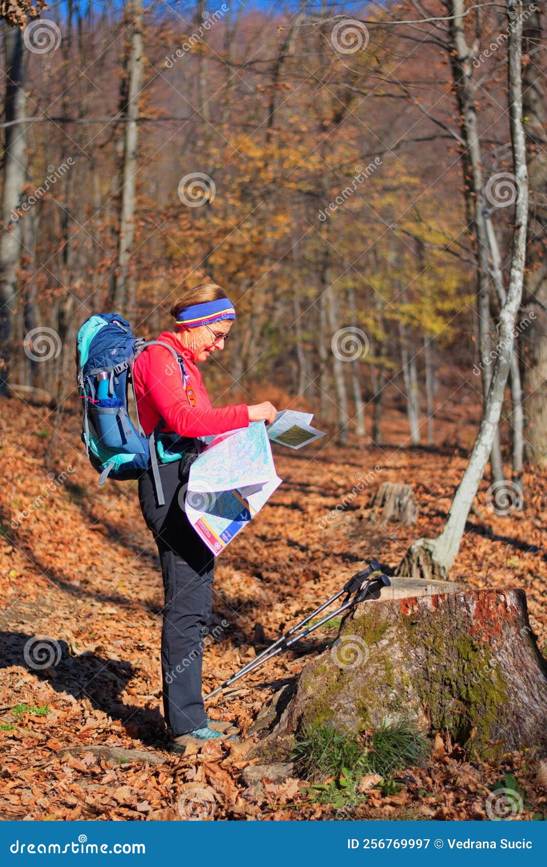Woman Navigating with a Topographic Map Stock Image - Image of autumn ...