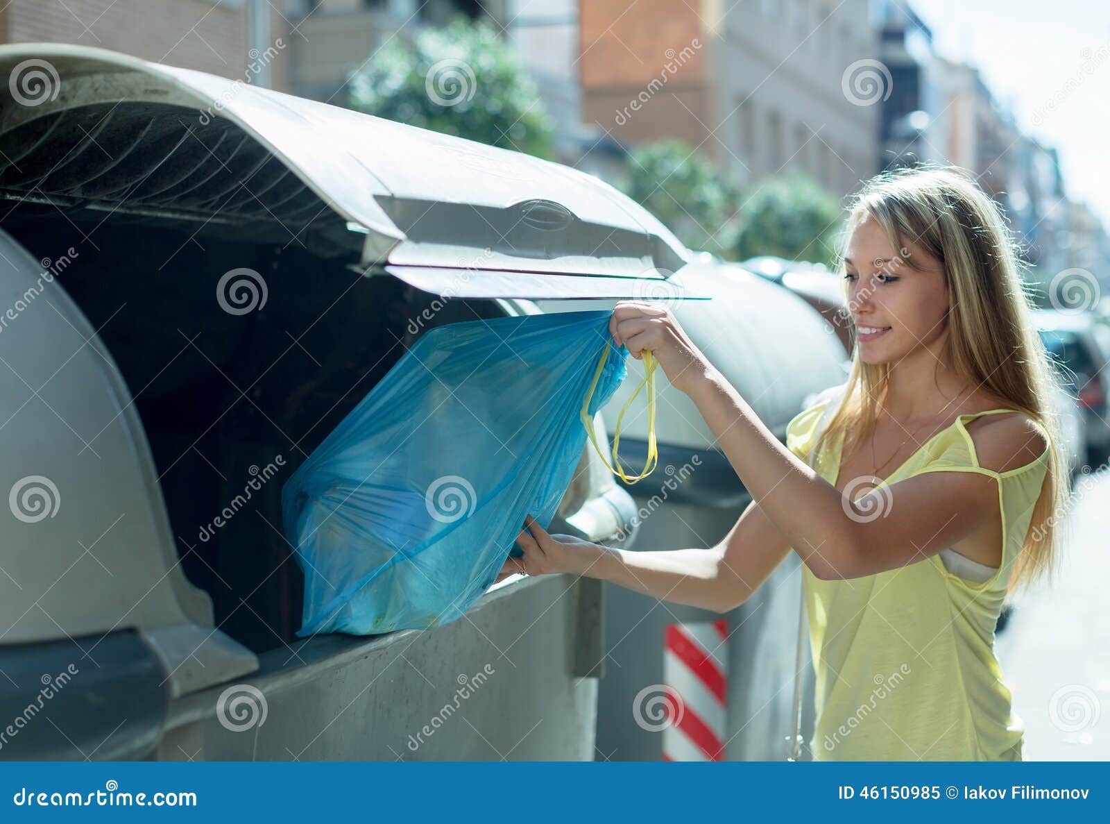 Woman near garbage bin stock image. Image of care, european - 46150985