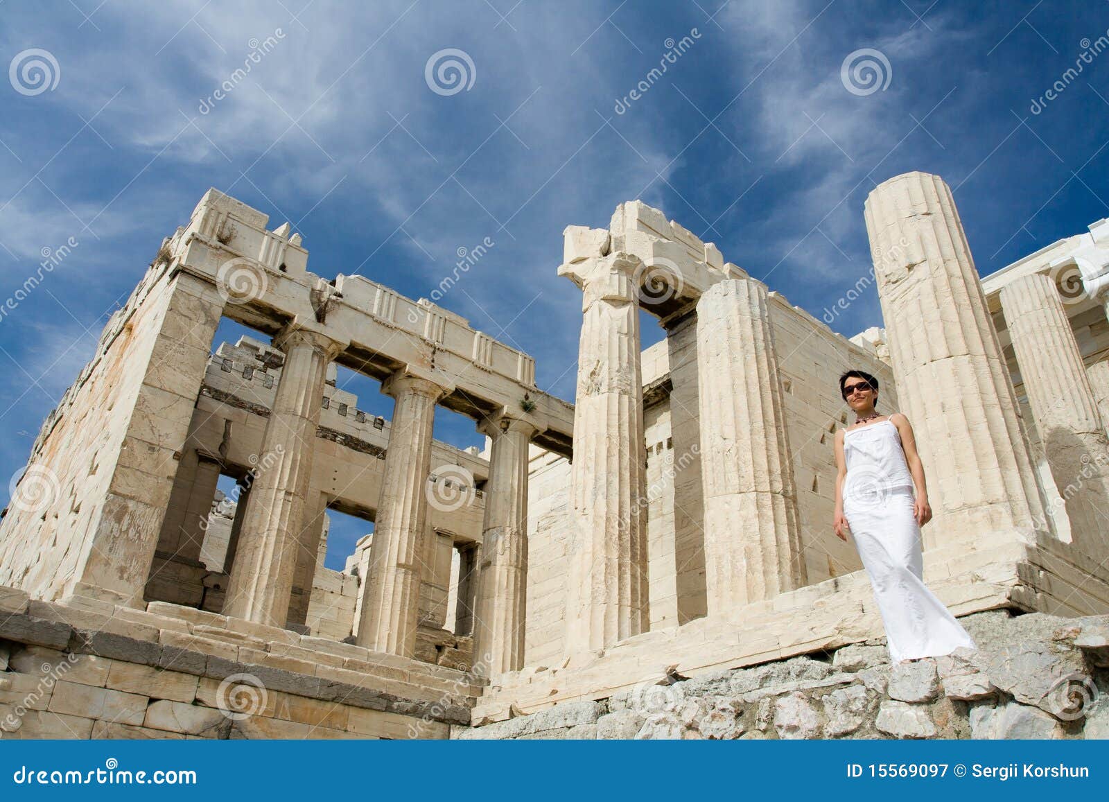 Woman Near Propylaea Columns Acropolis Athens Stock Image - Image of ...
