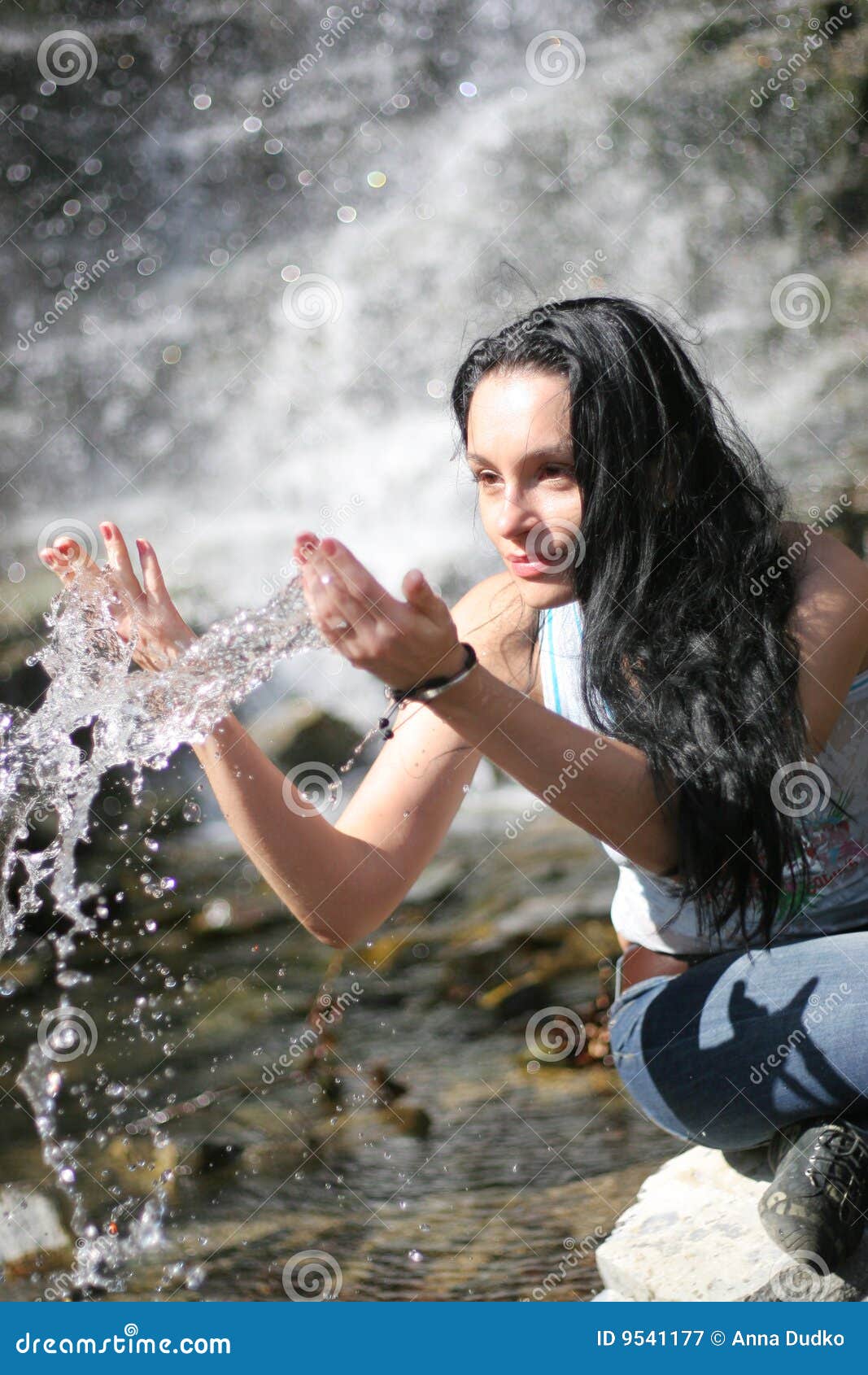 Woman near waterfall stock image. Image of outdoors, river - 9541177