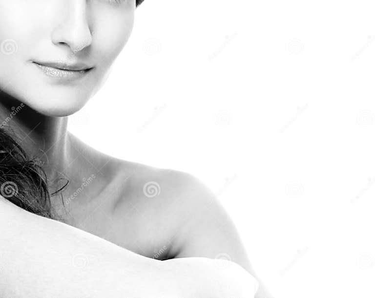 Woman Neck Shoulder Lips Nose Chin Cheeks Black And White Stock Image