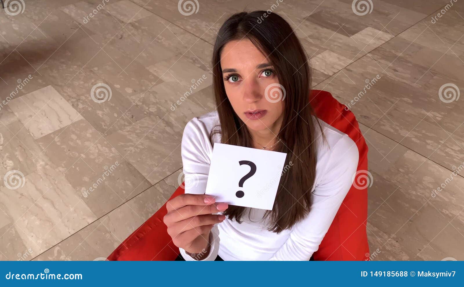 Woman Need Help. Sad Woman Holding Question Sign Stock Footage - Video ...