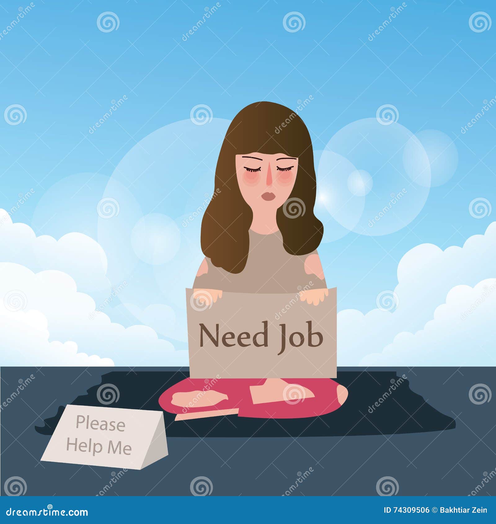 Woman Need Job Asking For Help Write In Cardboard Vector Illustration ...