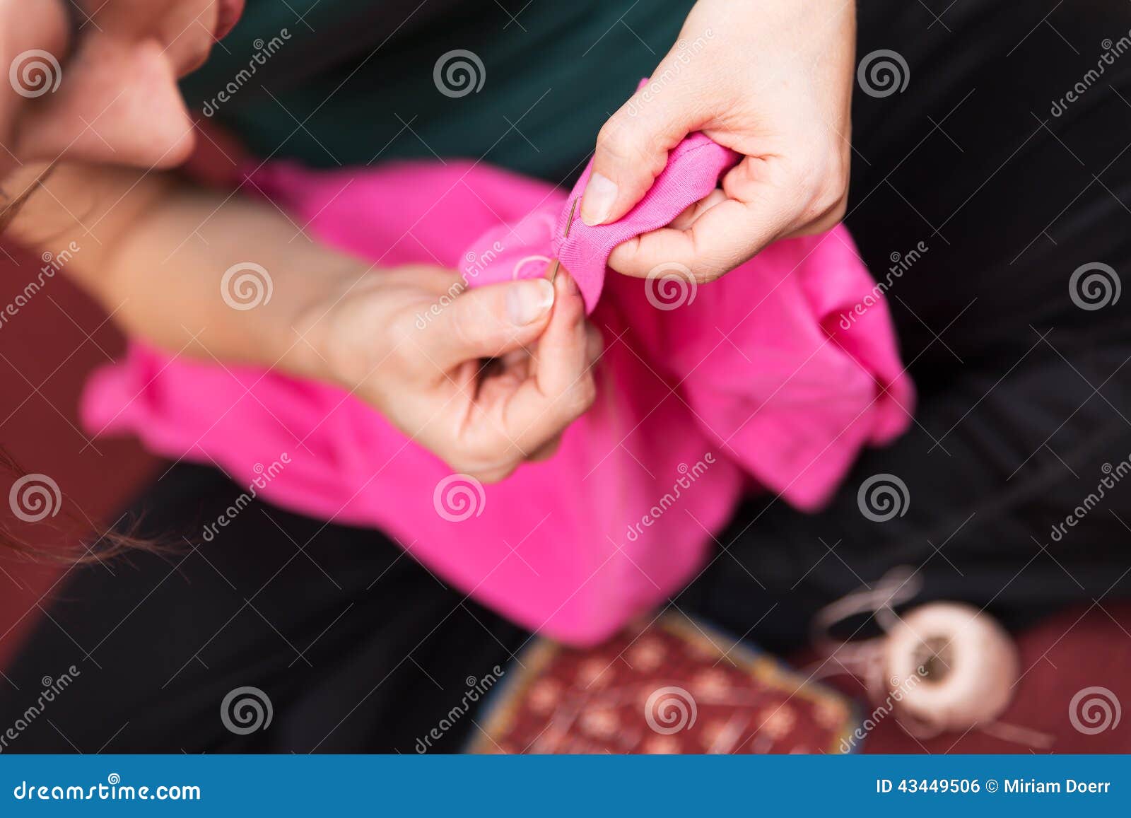 Woman with Needle and Thread Stock Photo - Image of scarf, clothes ...