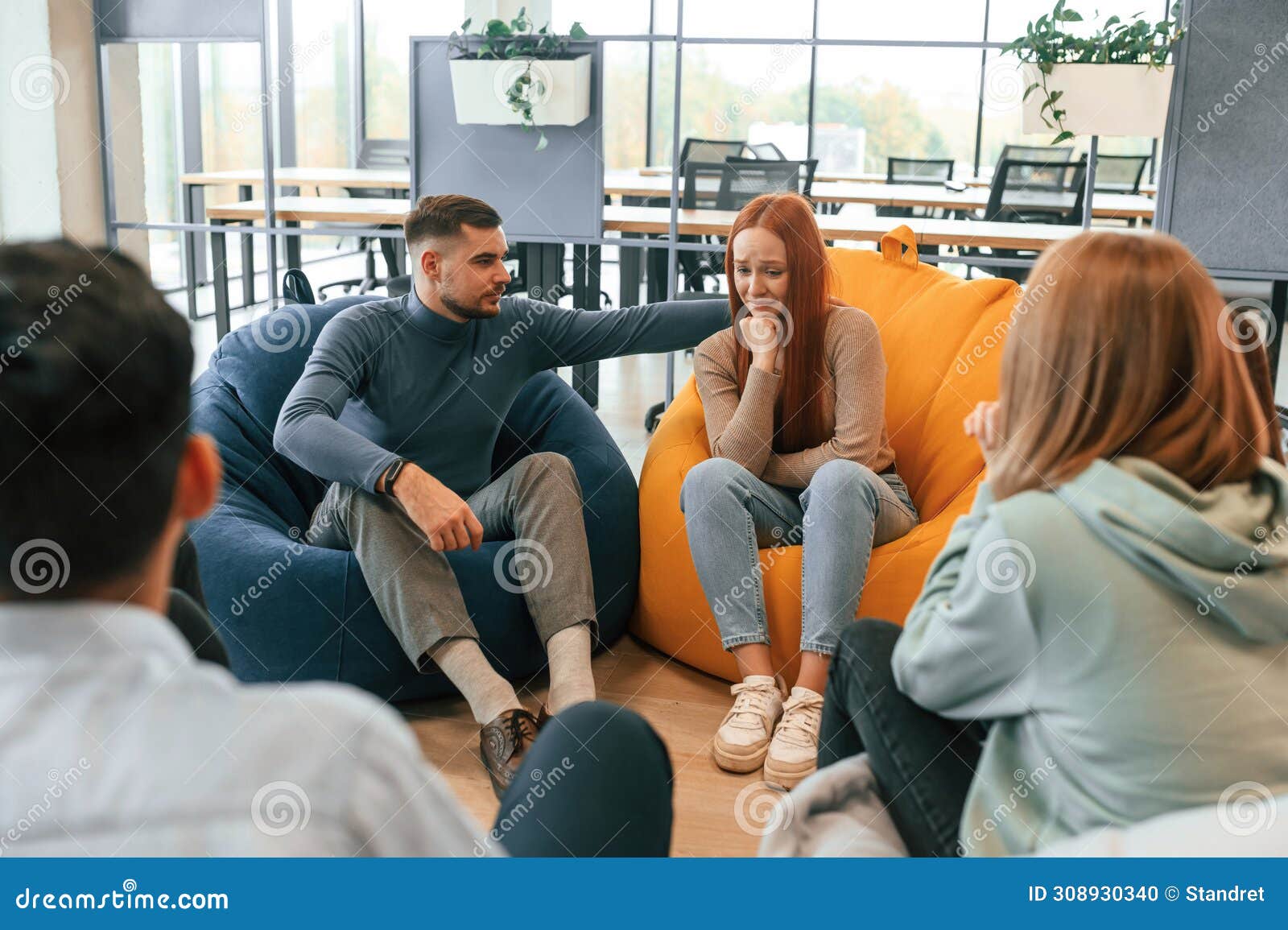 Woman Needs Help. Group of People are Having Therapy Meeting Together ...