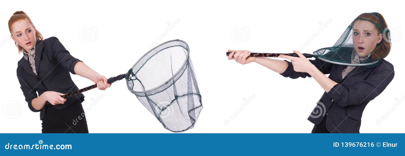 The Woman with Net Isolated on White Stock Photo - Image of catch ...