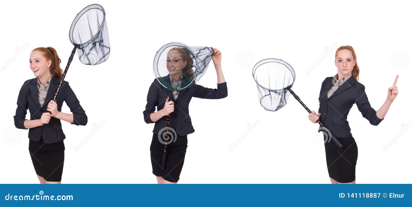 The Woman with Net Isolated on White Stock Image - Image of catch ...