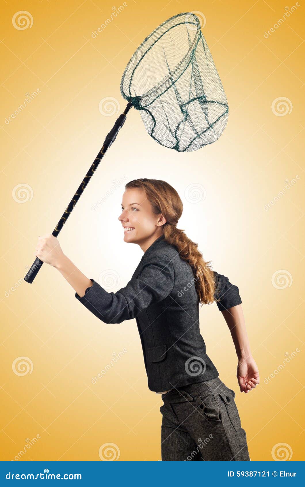 Woman with Net Isolated on White Stock Image - Image of cute, catching ...