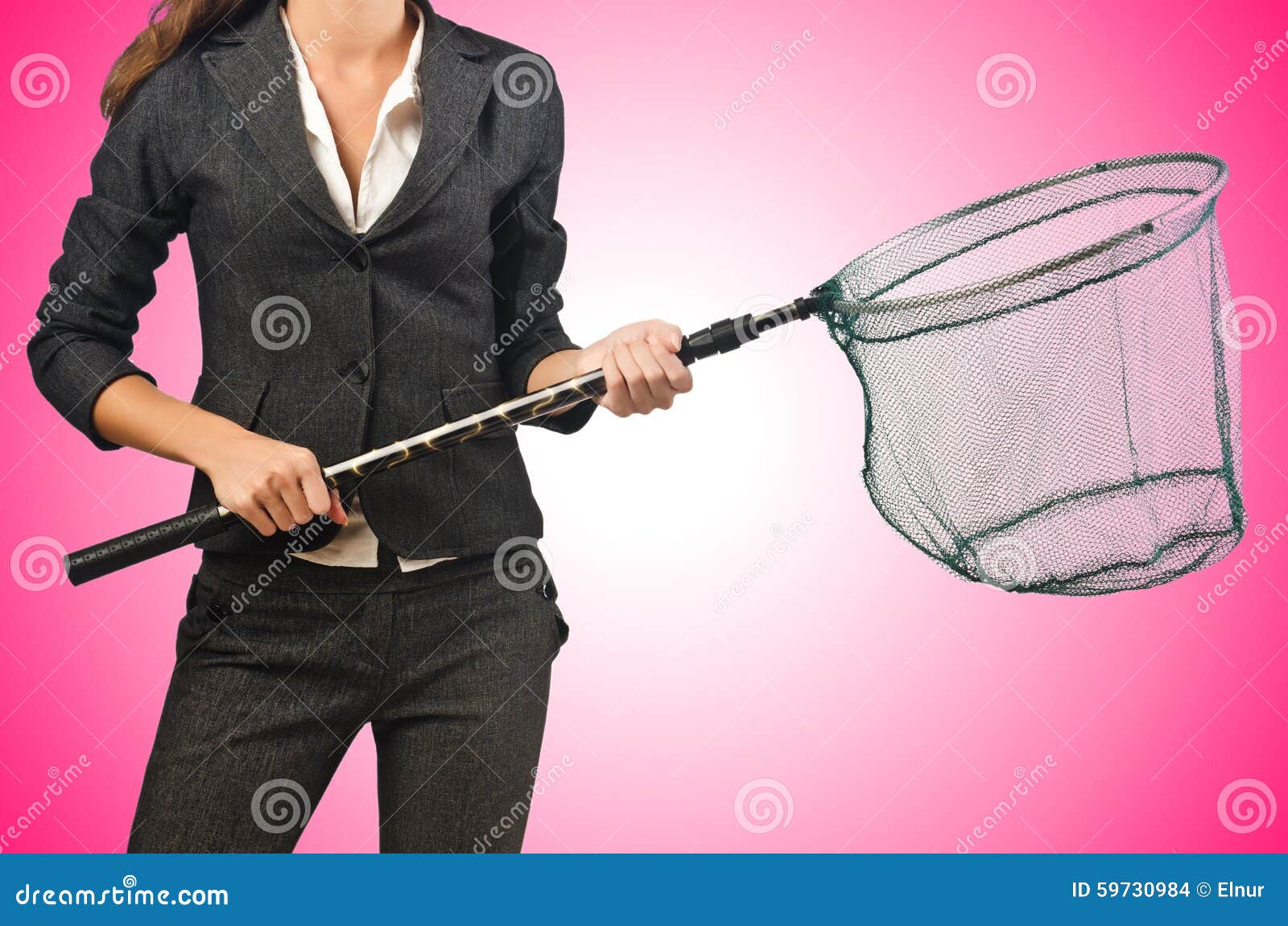 Woman with Net Isolated on White Stock Photo - Image of color, cute ...