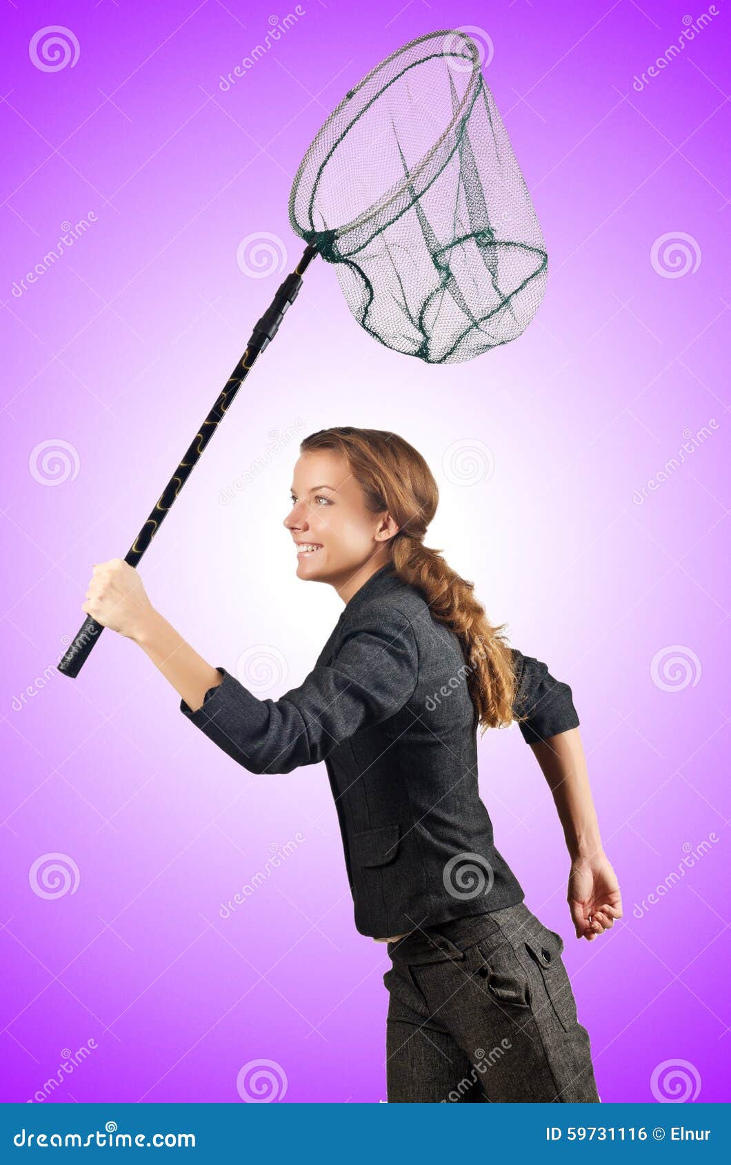 Woman with Net Isolated on White Stock Photo - Image of catching, happy ...