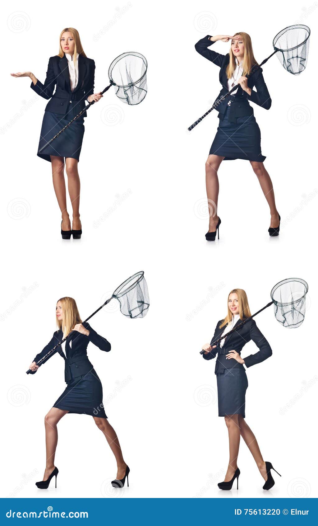 The Woman with Net Isolated on White Stock Photo - Image of cute ...