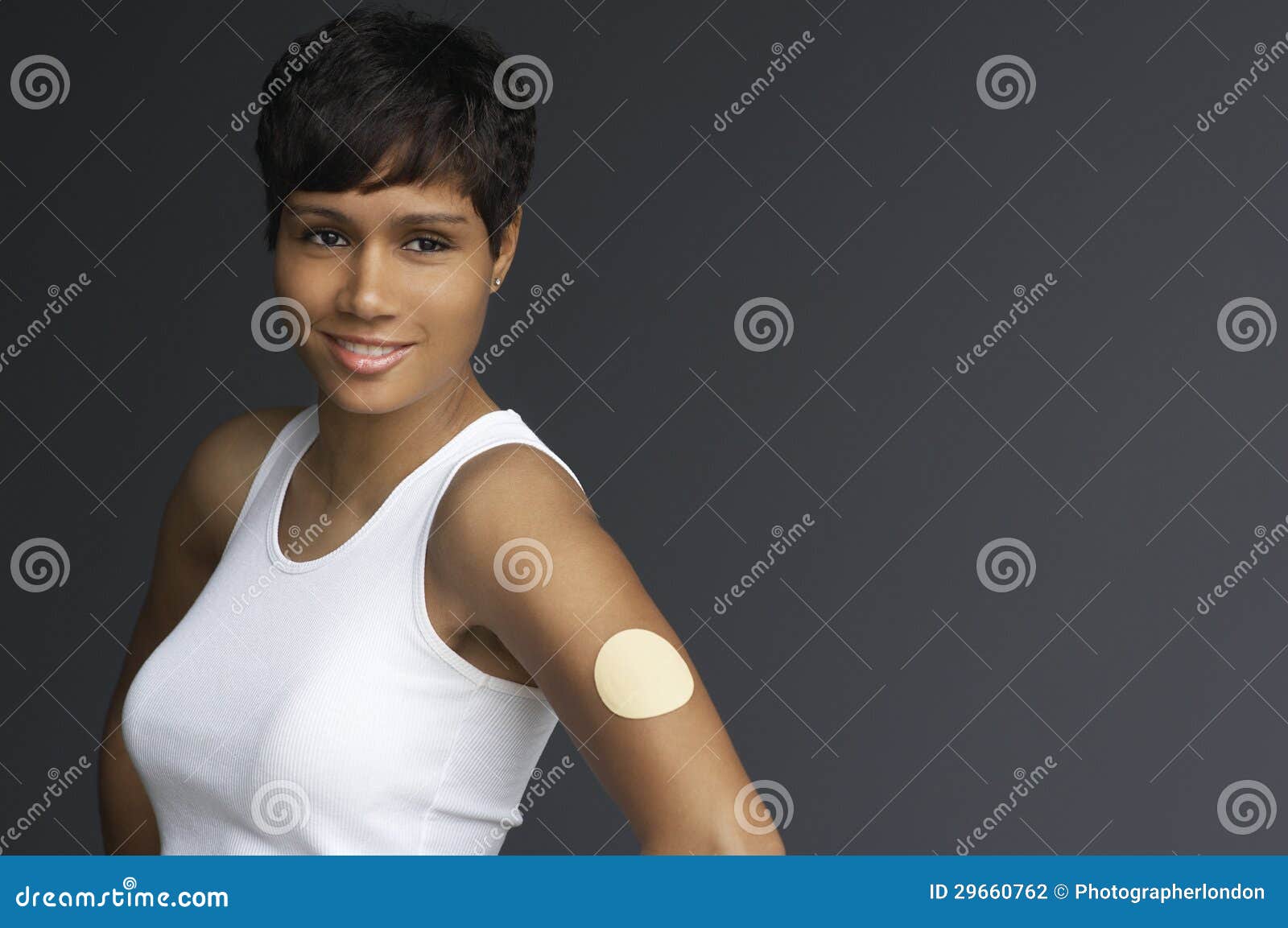 Woman with Nicotine Patch on Arm Stock Photo - Image of hair ...