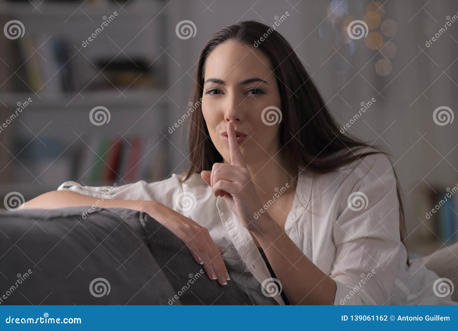 Woman in the Night Asking for Silence at Home Stock Photo - Image of ...