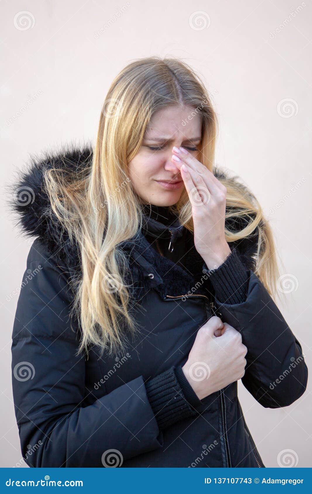 Woman with Nose Problems Outside Stock Image - Image of freeze, burning ...