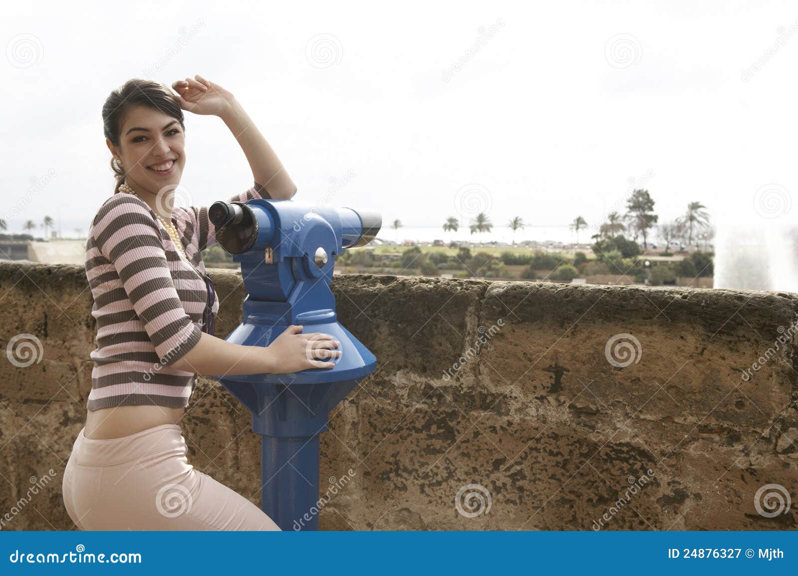 Woman at Observatory Smiling Stock Image - Image of chic, pearls: 24876327