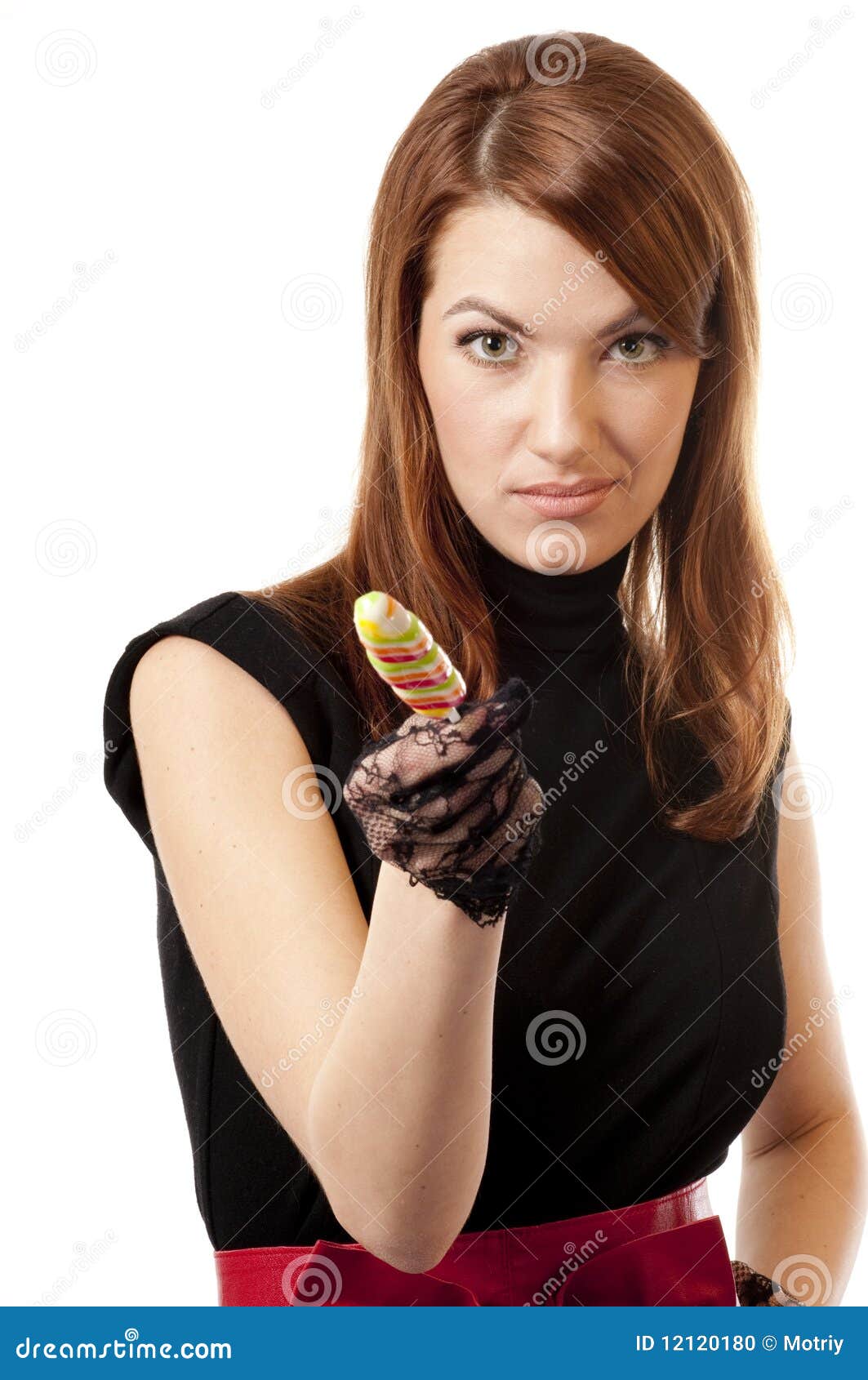 Woman is offering candy. stock photo. Image of independent - 12120180