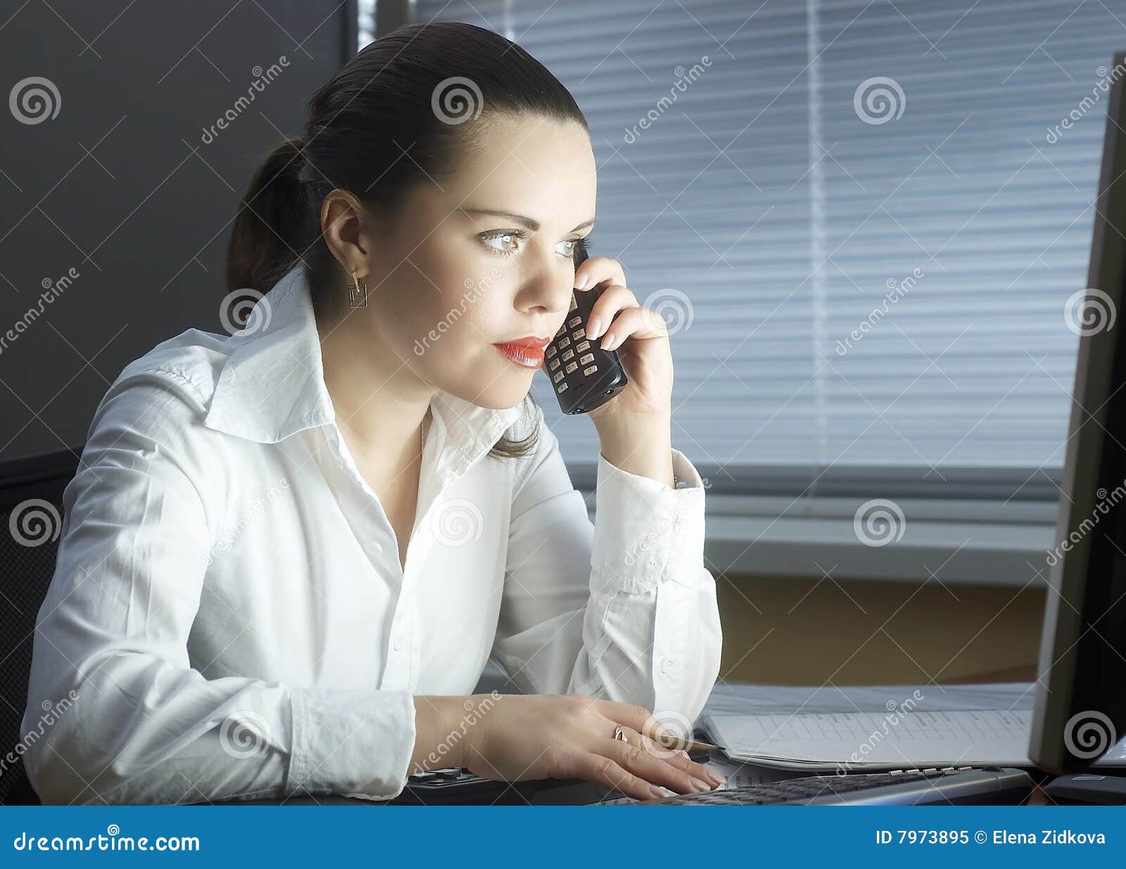 Woman at Office Calls on the Phone Stock Image - Image of happiness ...