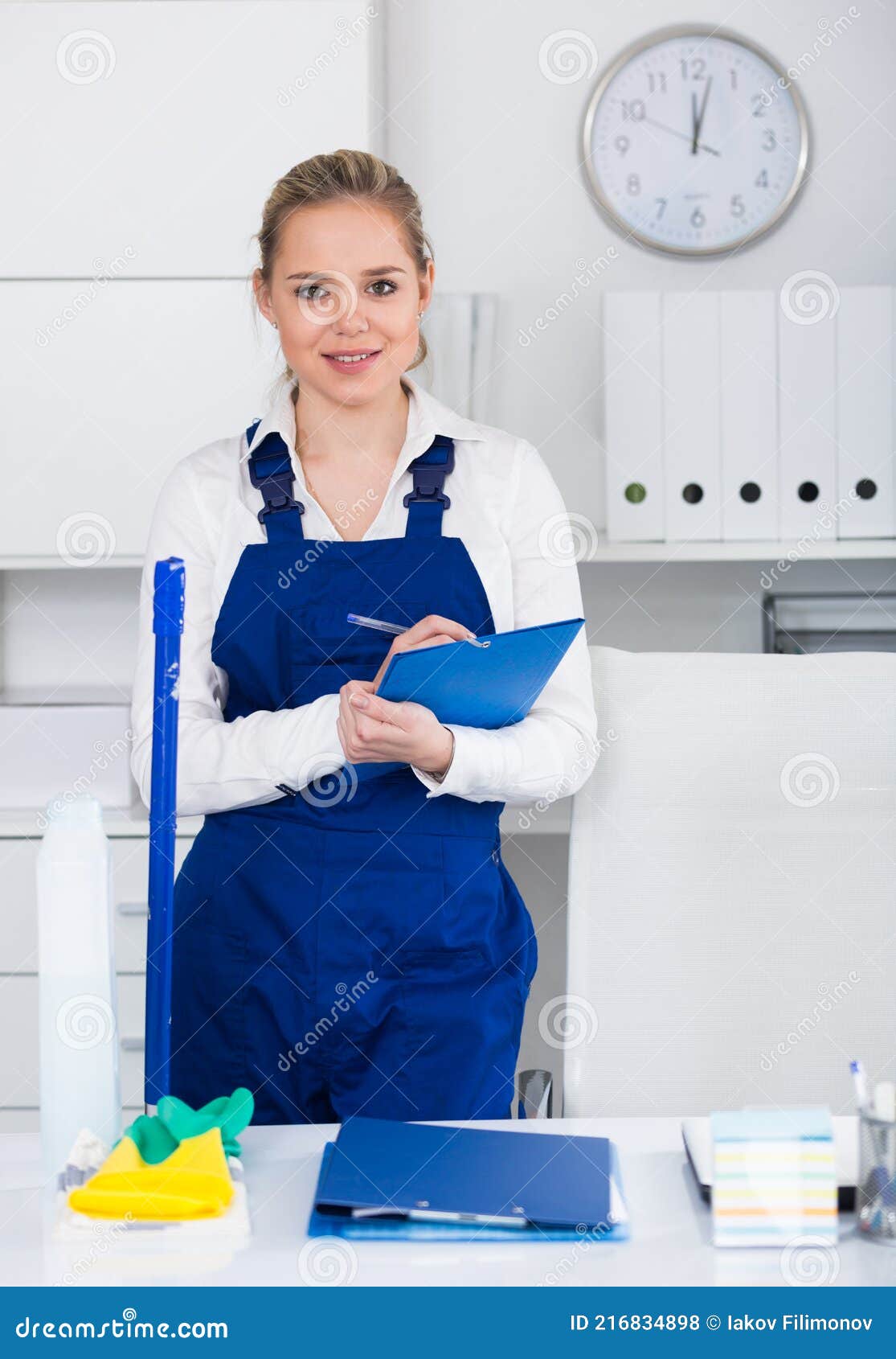 Woman Office Cleaner Writing Tasks Stock Photo - Image of ...