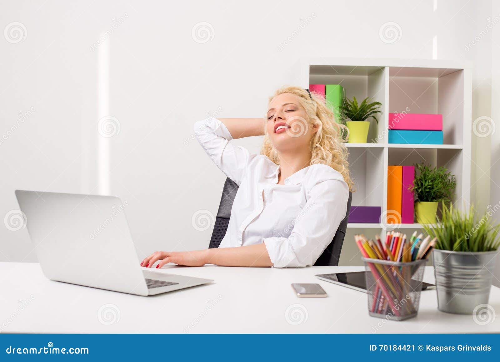 Woman in the Office Daydreaming Stock Image - Image of chair, dream ...