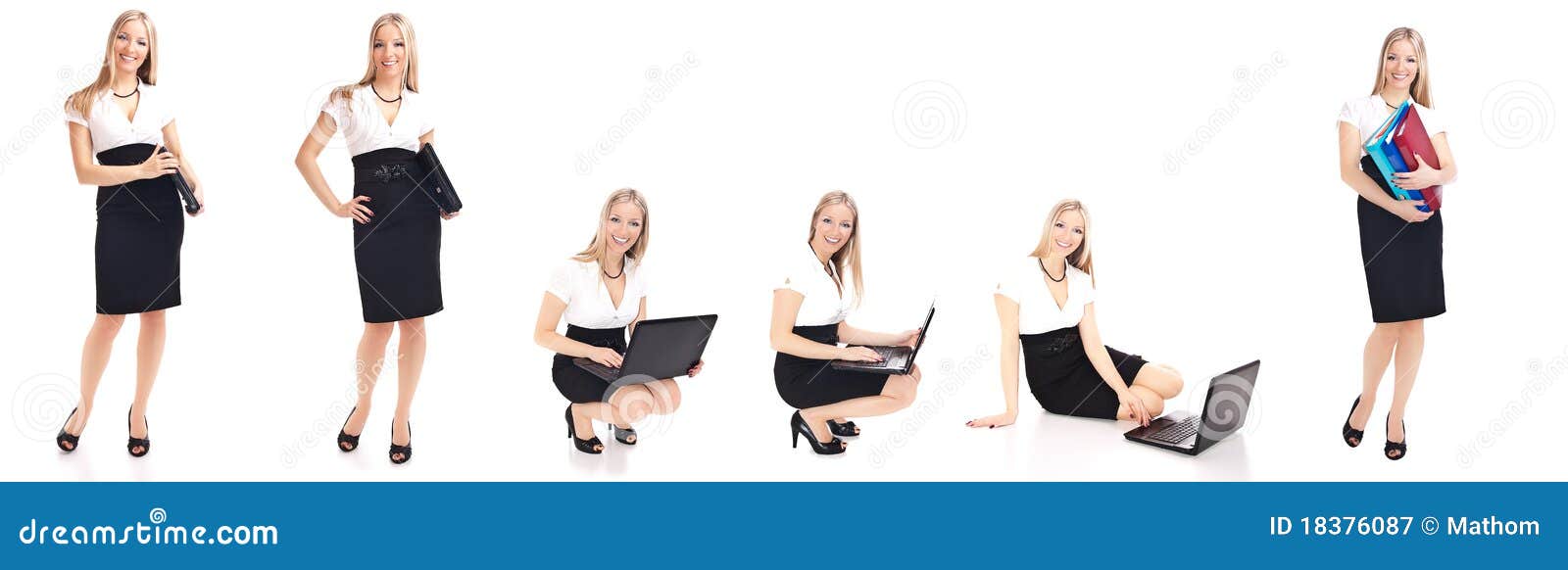 Woman in Office Different Poses Isolated on White Stock Image - Image ...