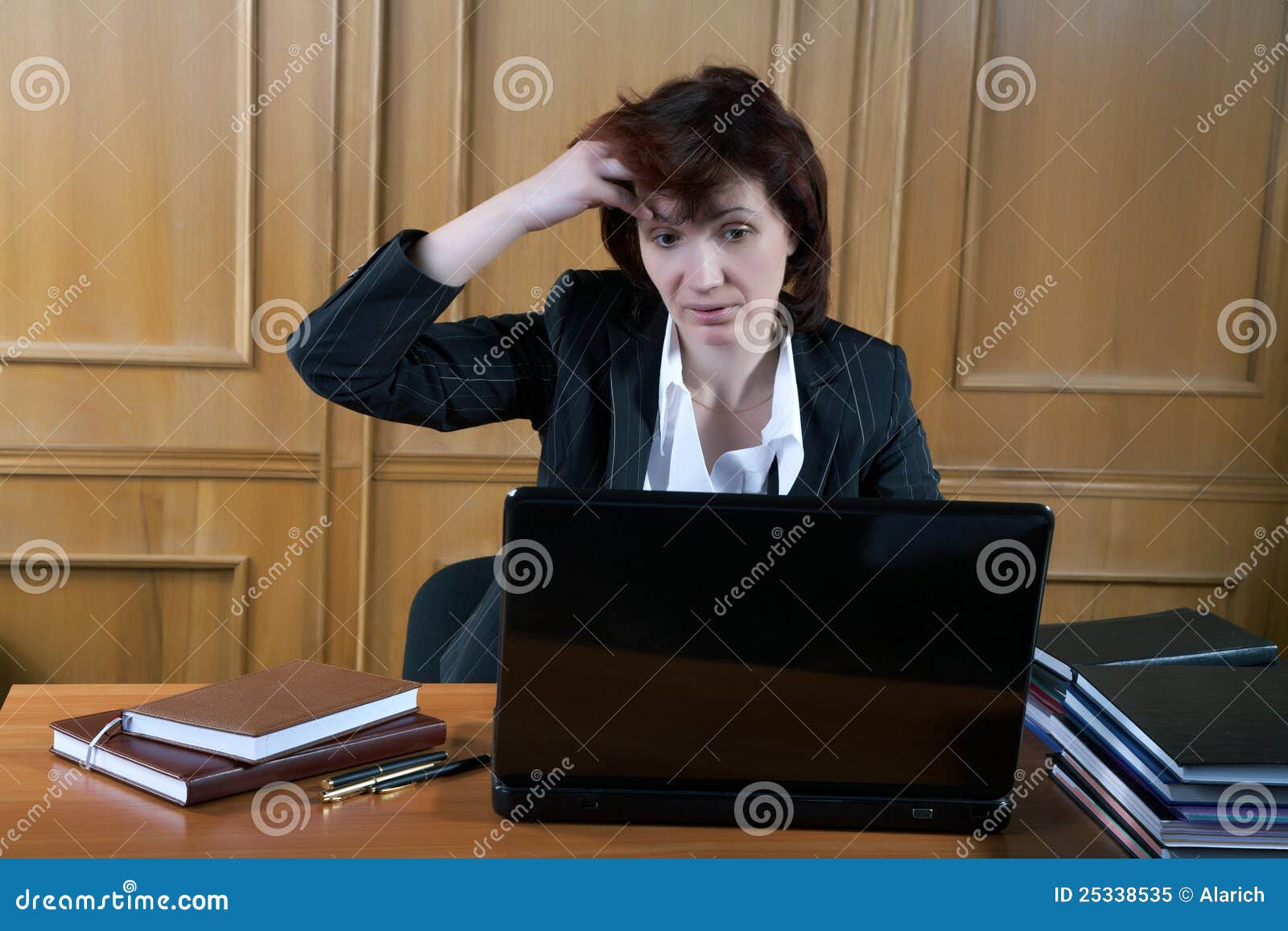 The Woman at Office Keeps for a Head Stock Image - Image of pretty ...