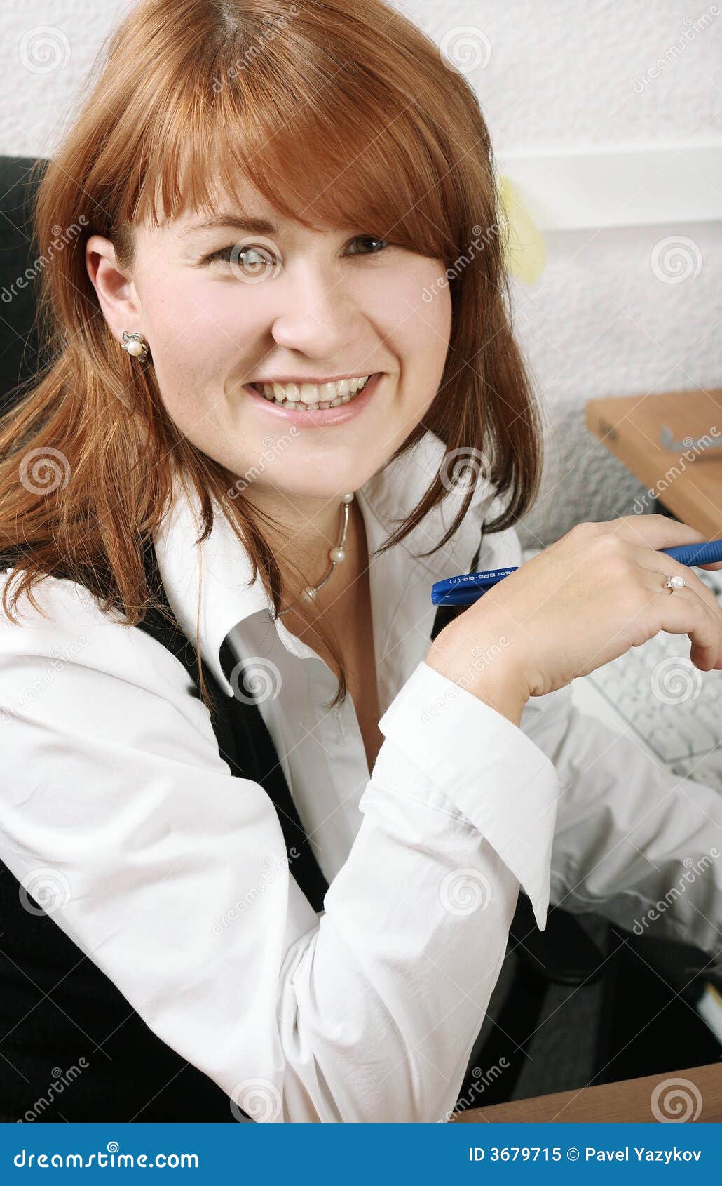 Woman in office smiling stock image. Image of eyes, occupation - 3679715