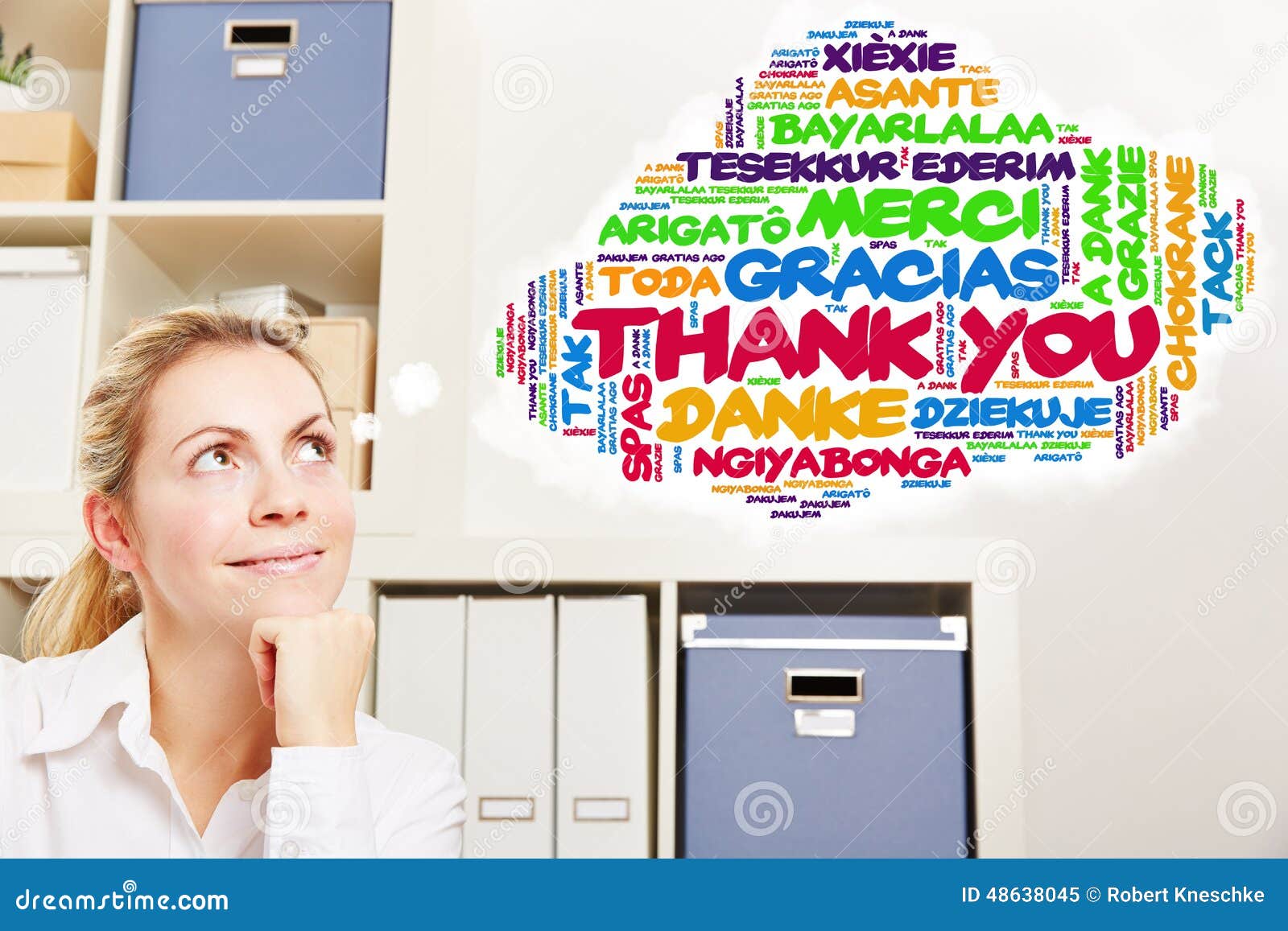Woman in Office Thinking about Thank You Stock Image - Image of manager ...