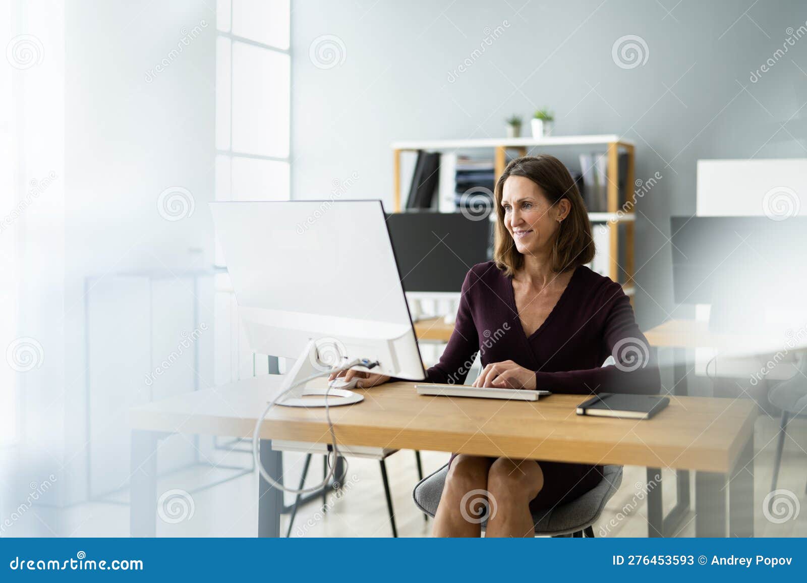 Woman in Office Using Business Computer Stock Image - Image of woman ...