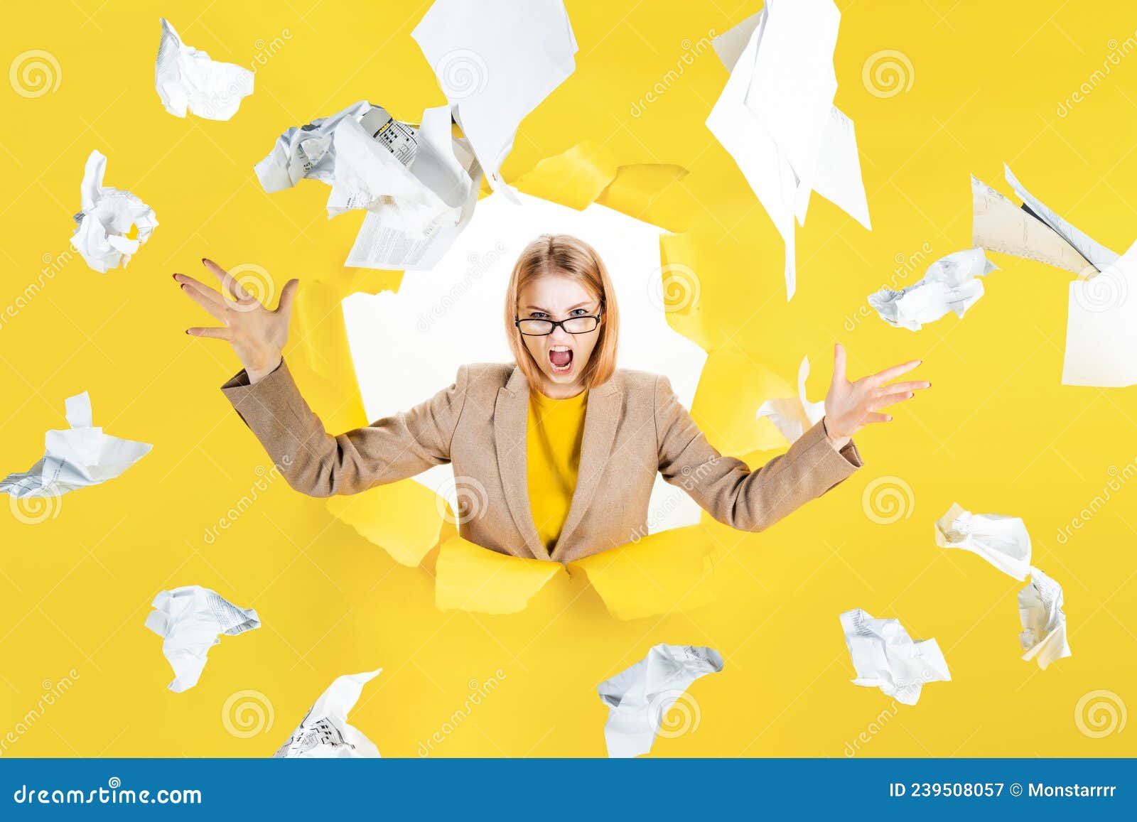 Woman Office Worker is Throwing Documents Stock Image - Image of ...
