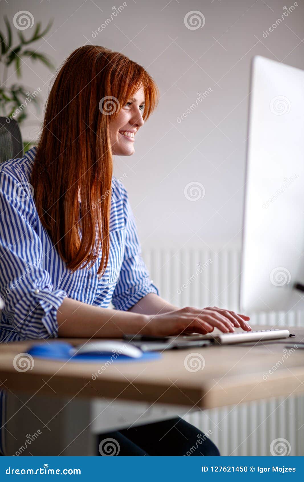 Woman in Office Working on Computer Stock Photo - Image of designer ...