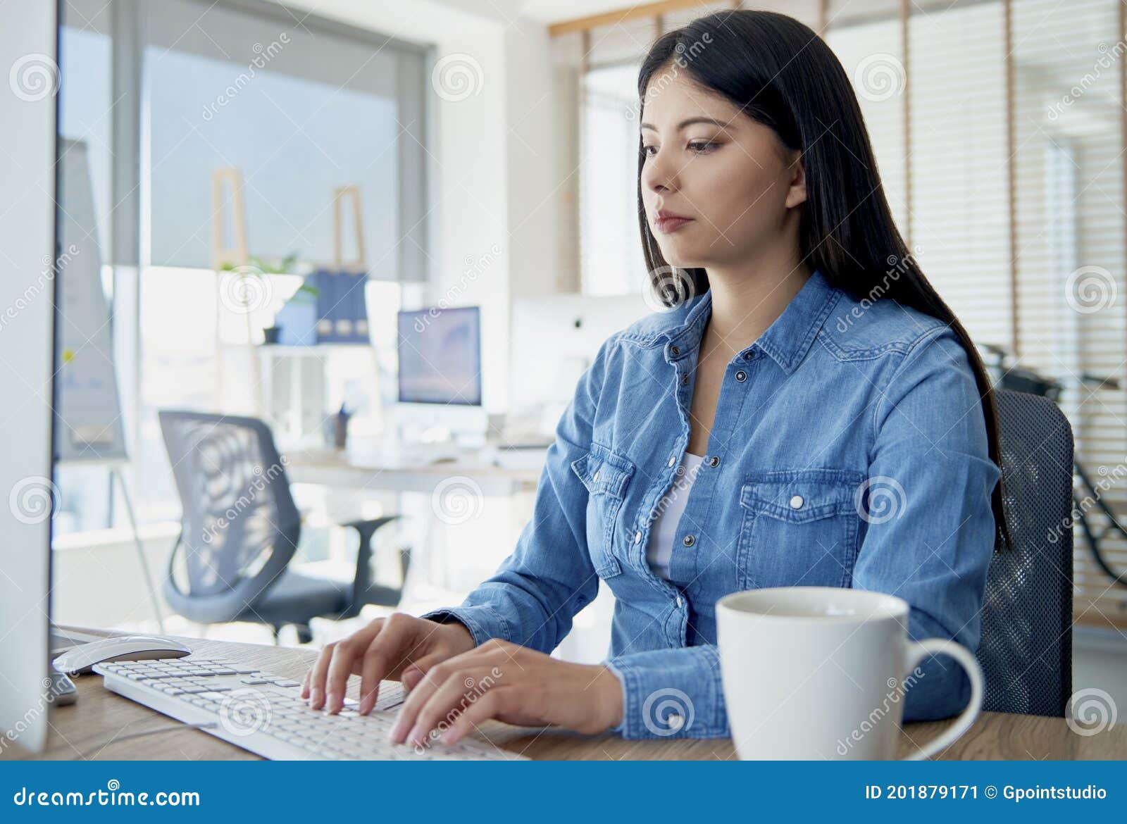 Woman in the Office Working on the Computer Stock Image - Image of ...