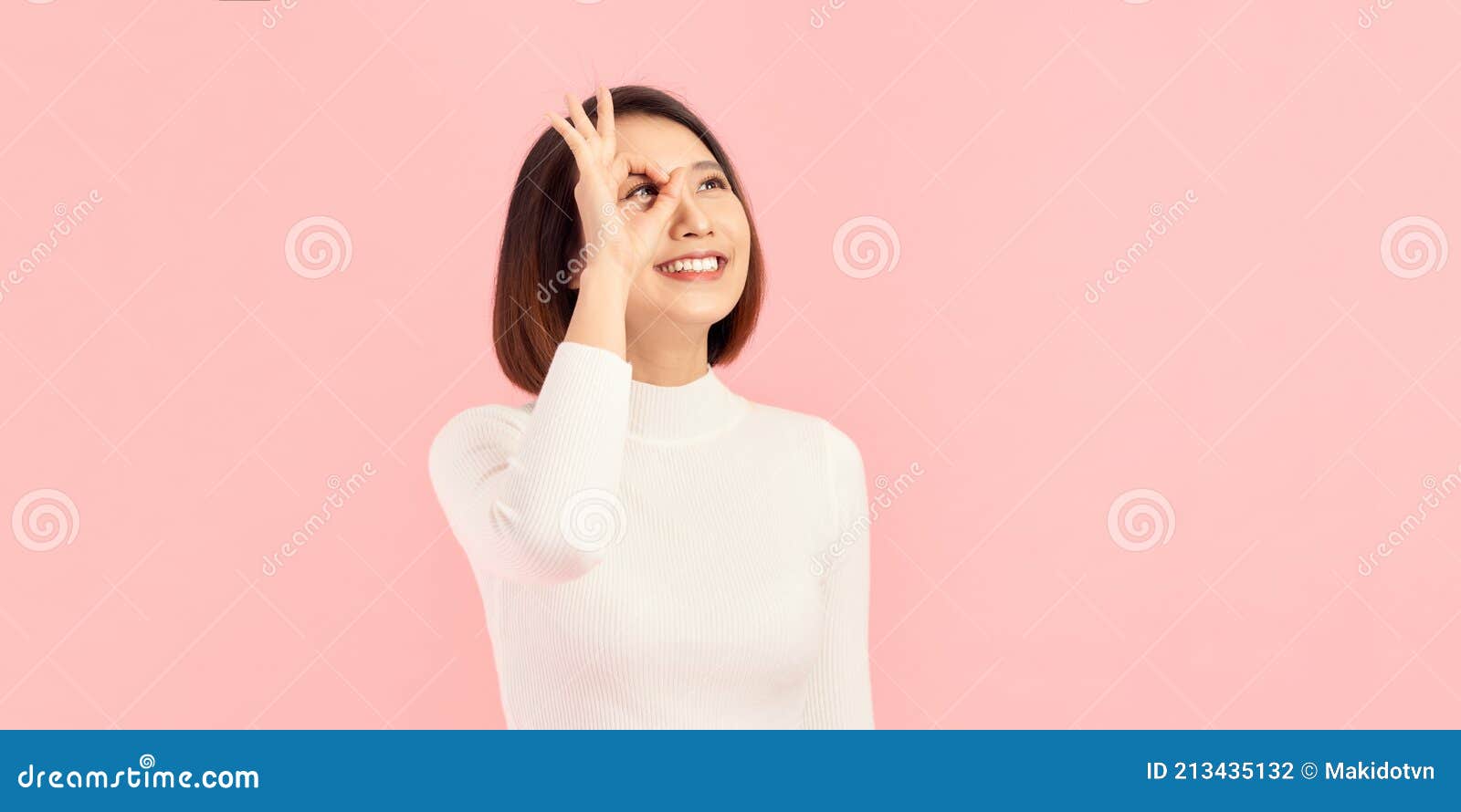 Woman with ok sign ok eye stock photo. Image of cheerful - 213435132