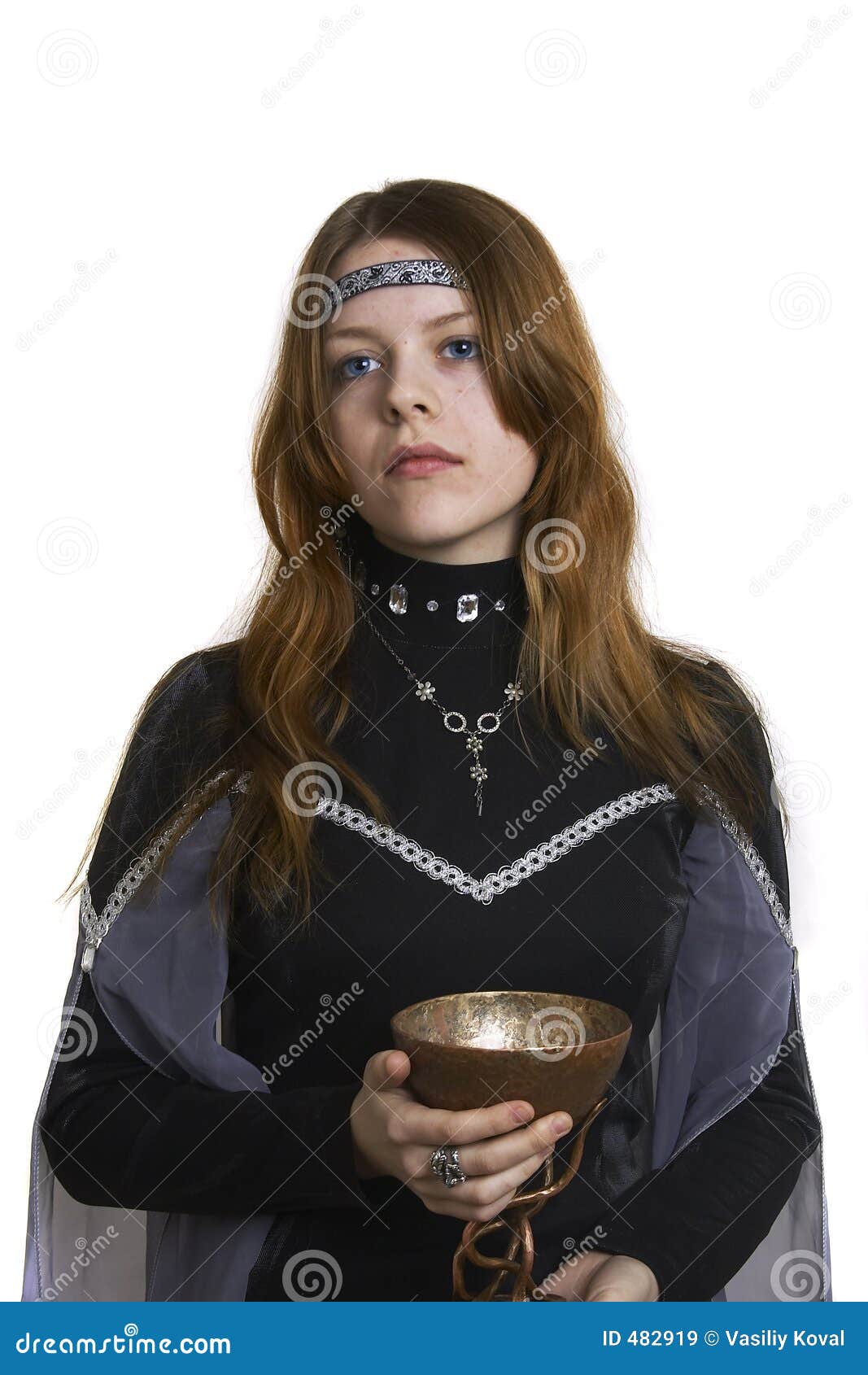 Woman with old brazen bowl stock image. Image of knackery - 482919