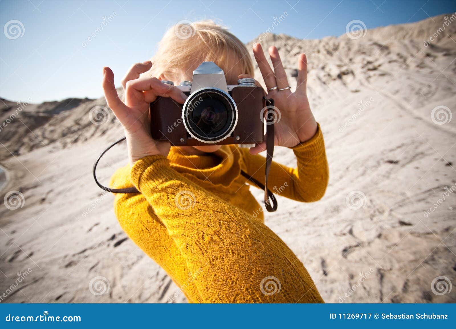 Woman with a old camera stock image. Image of breeze - 11269717