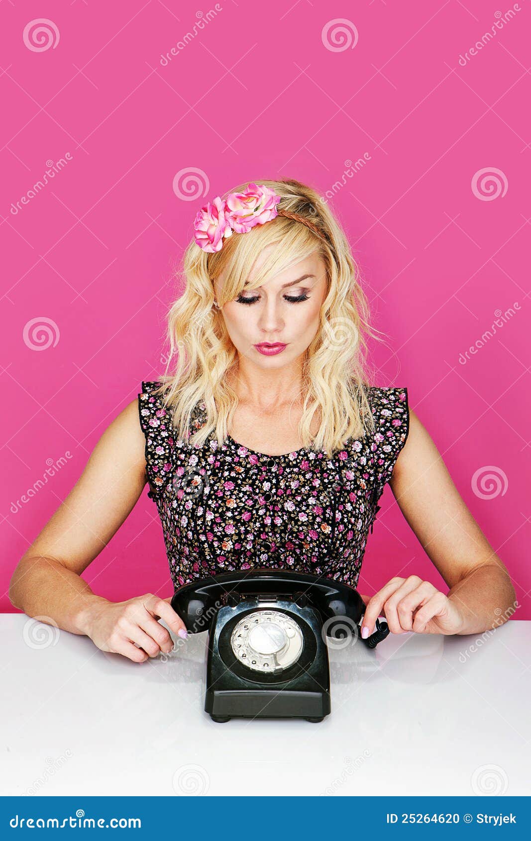 Woman with old telephone stock photo. Image of fashioned - 25264620
