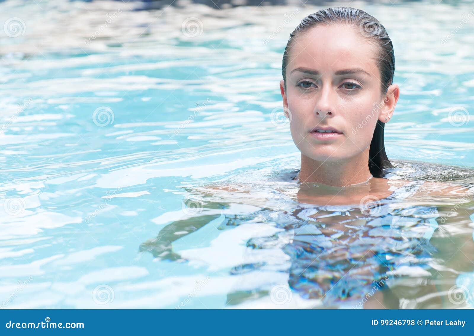 Woman in a One Piece Swimsuit at Poolside. Stock Photo - Image of ...