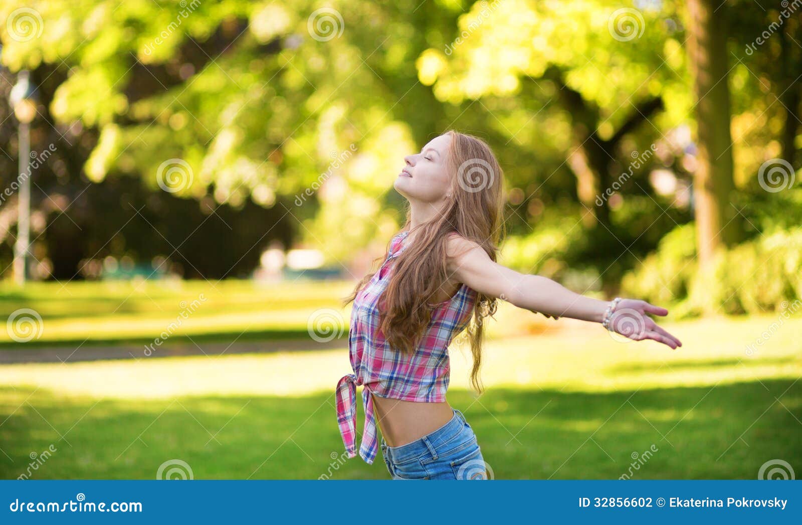Woman with Open Arms Standing Outdoors Stock Photo - Image of outdoor ...