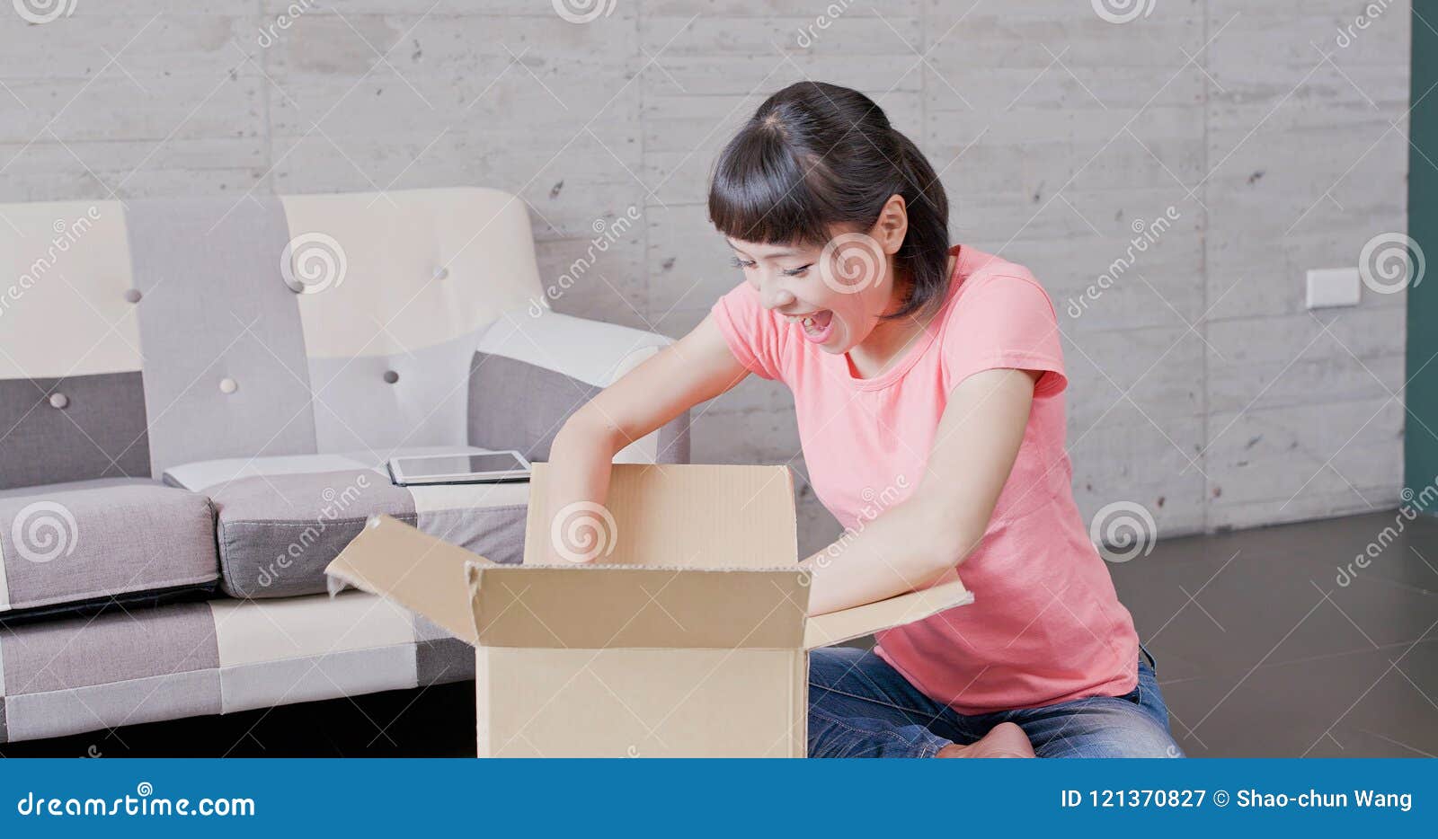 Woman open box stock image. Image of internet, shop - 121370827