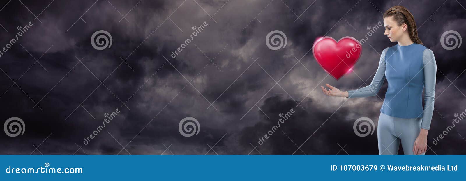 Woman with Open Hand and Heart by Clouds Stock Image - Image of heart ...