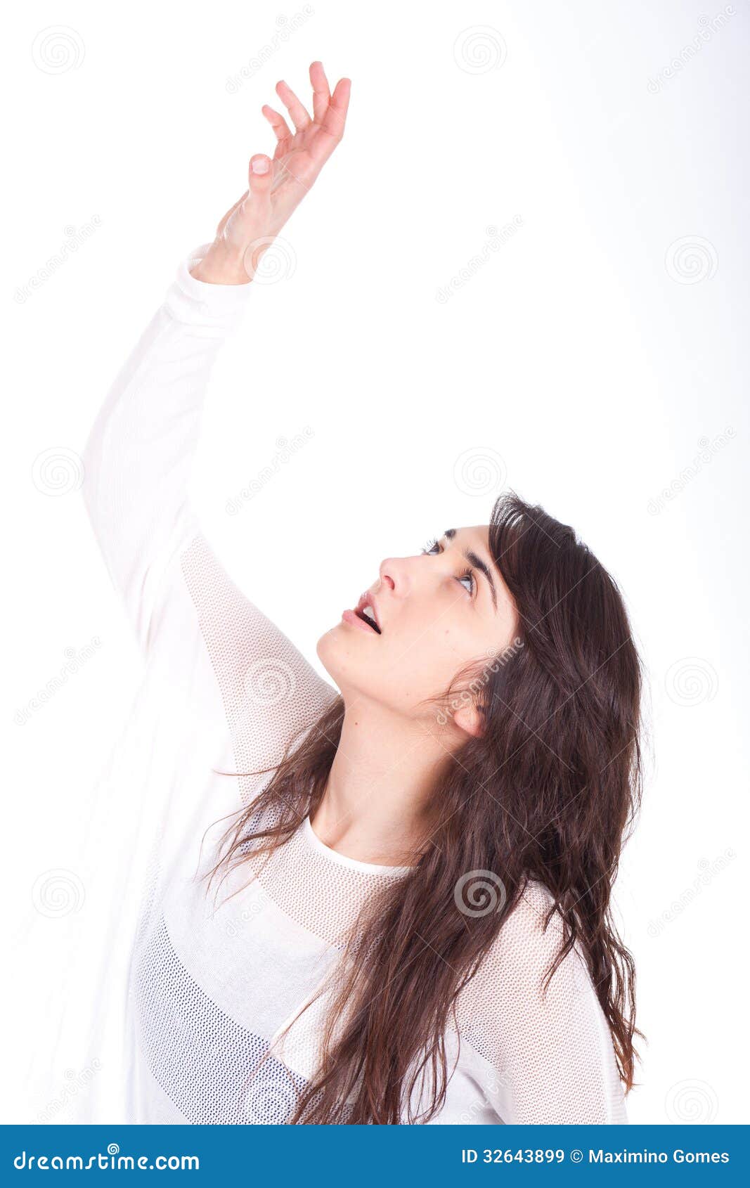 Woman with Open Hand Pointing Up Stock Image - Image of pretty ...