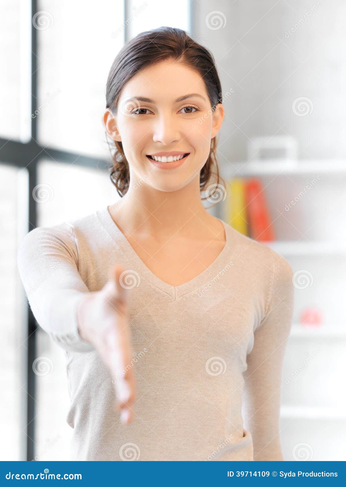 Woman with an Open Hand Ready for Handshake Stock Image - Image of ...