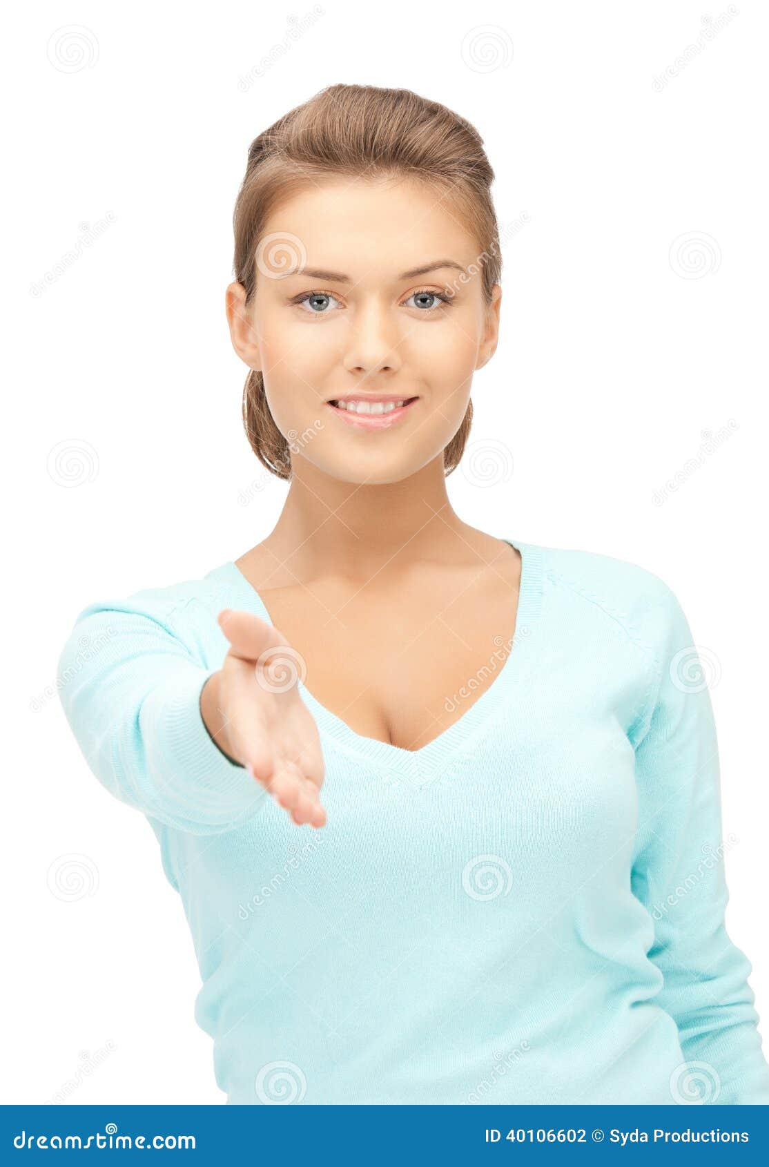 Woman with an Open Hand Ready for Handshake Stock Photo - Image of deal ...